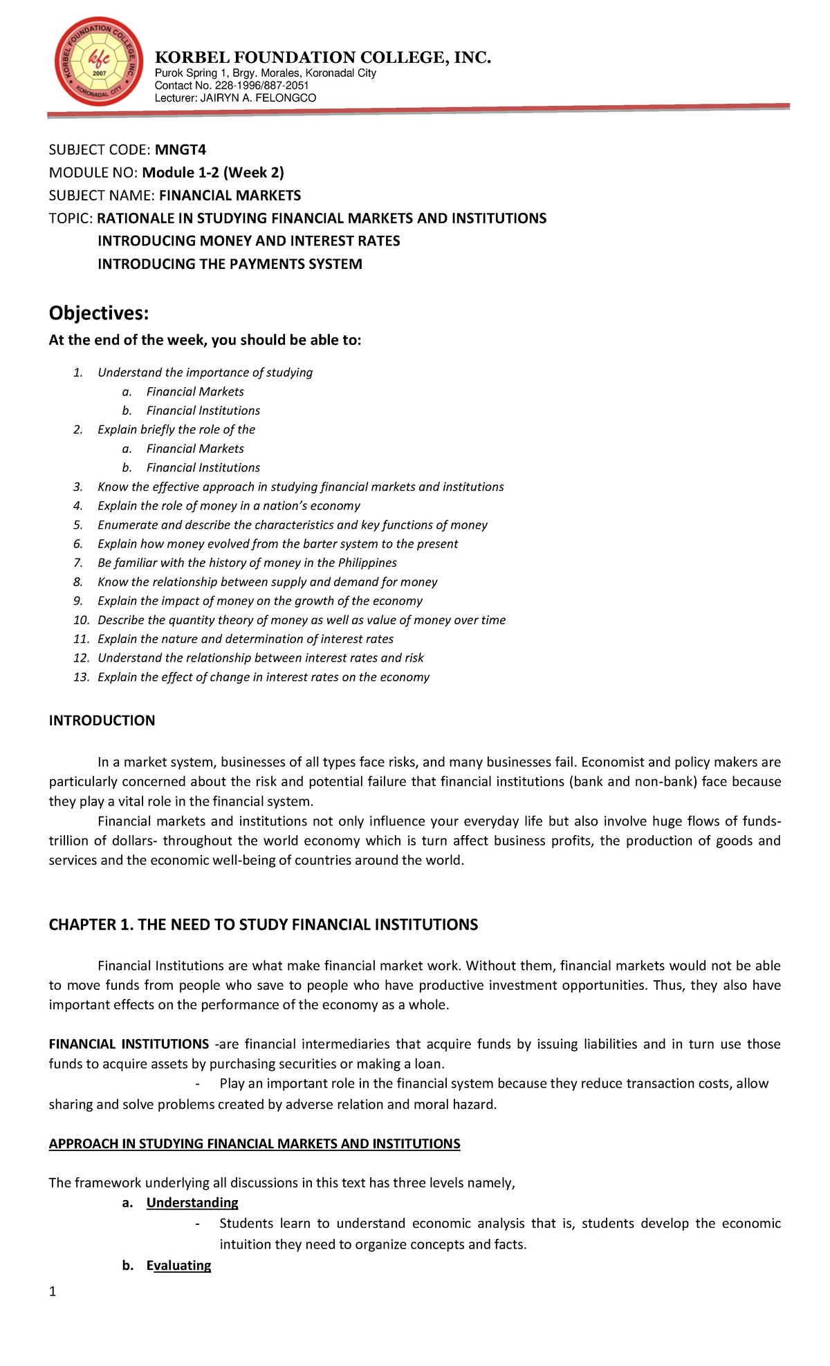 Financial Markets Module 1-2 - BS Accountancy - Studocu