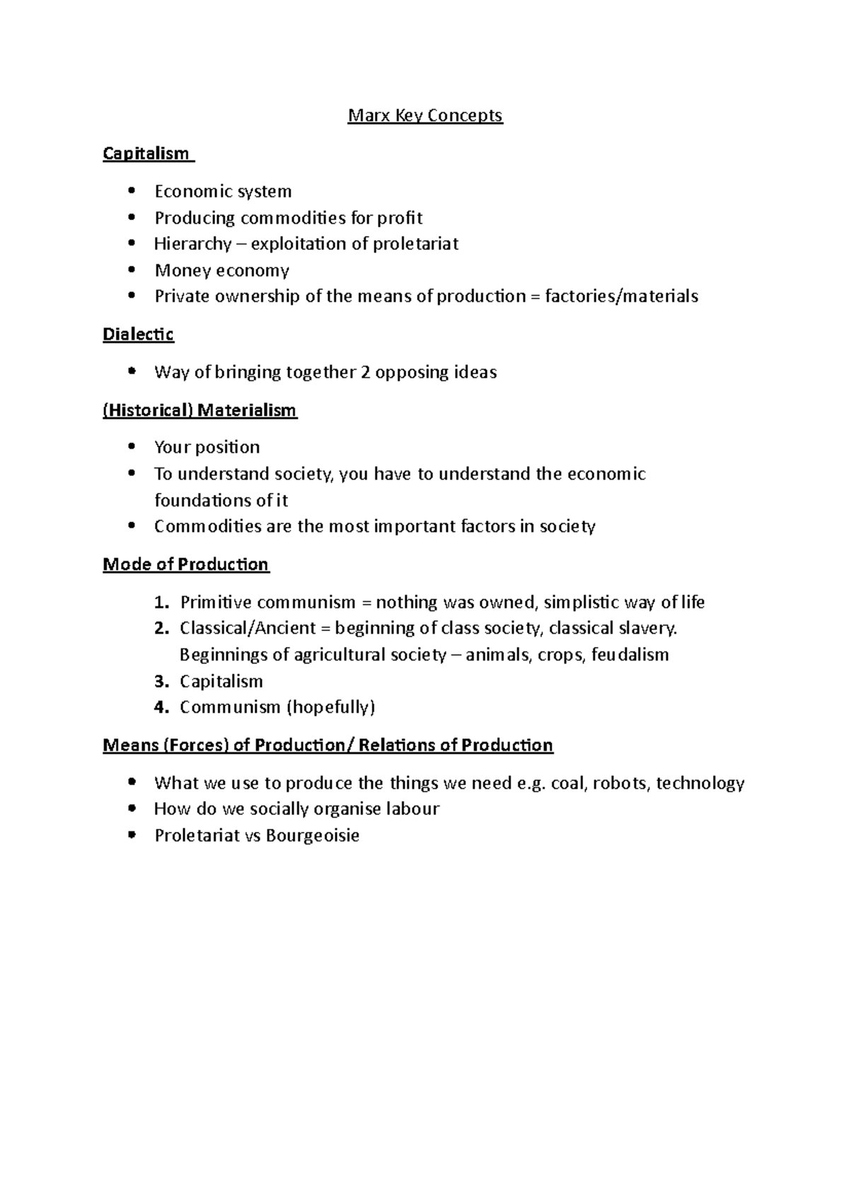 Marx Key Concepts - Marx Key Concepts Capitalism Economic system ...