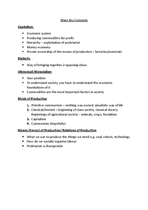 Karl Marx part 2 - Karl Marx lecture notes - Karl Marx (part two ...