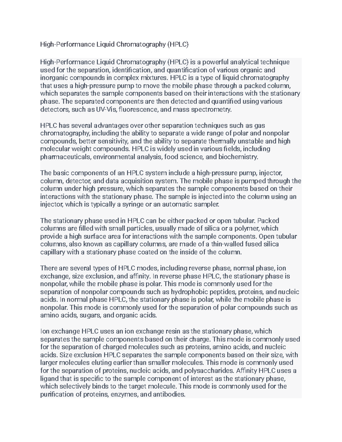 High-Performance Liquid Chromatography (HPLC) - HPLC is a type of ...