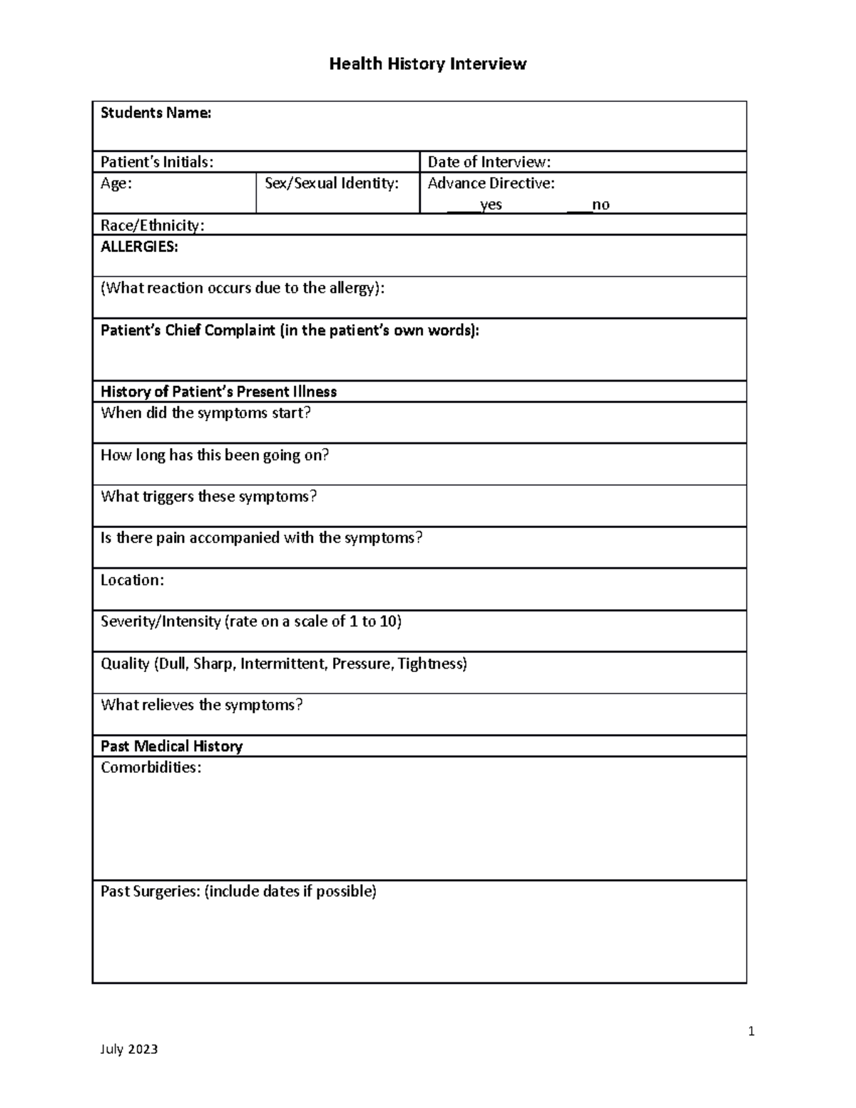 Health History Interview - Weekly Patient Ceneterd Plan of Care ...