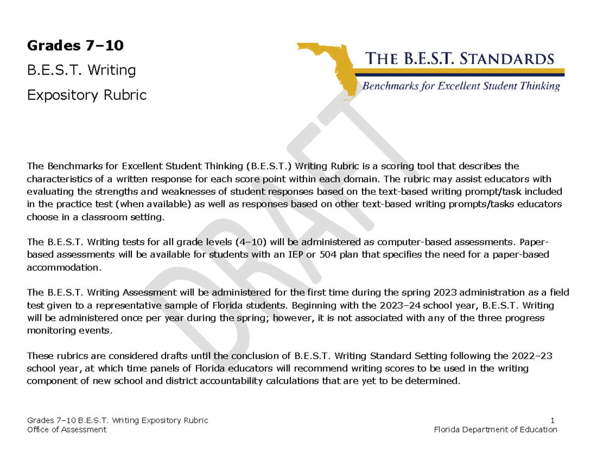 7-10 Bestwriting Expository Rubric - Grades 7–10 B.E.S. Writing ...