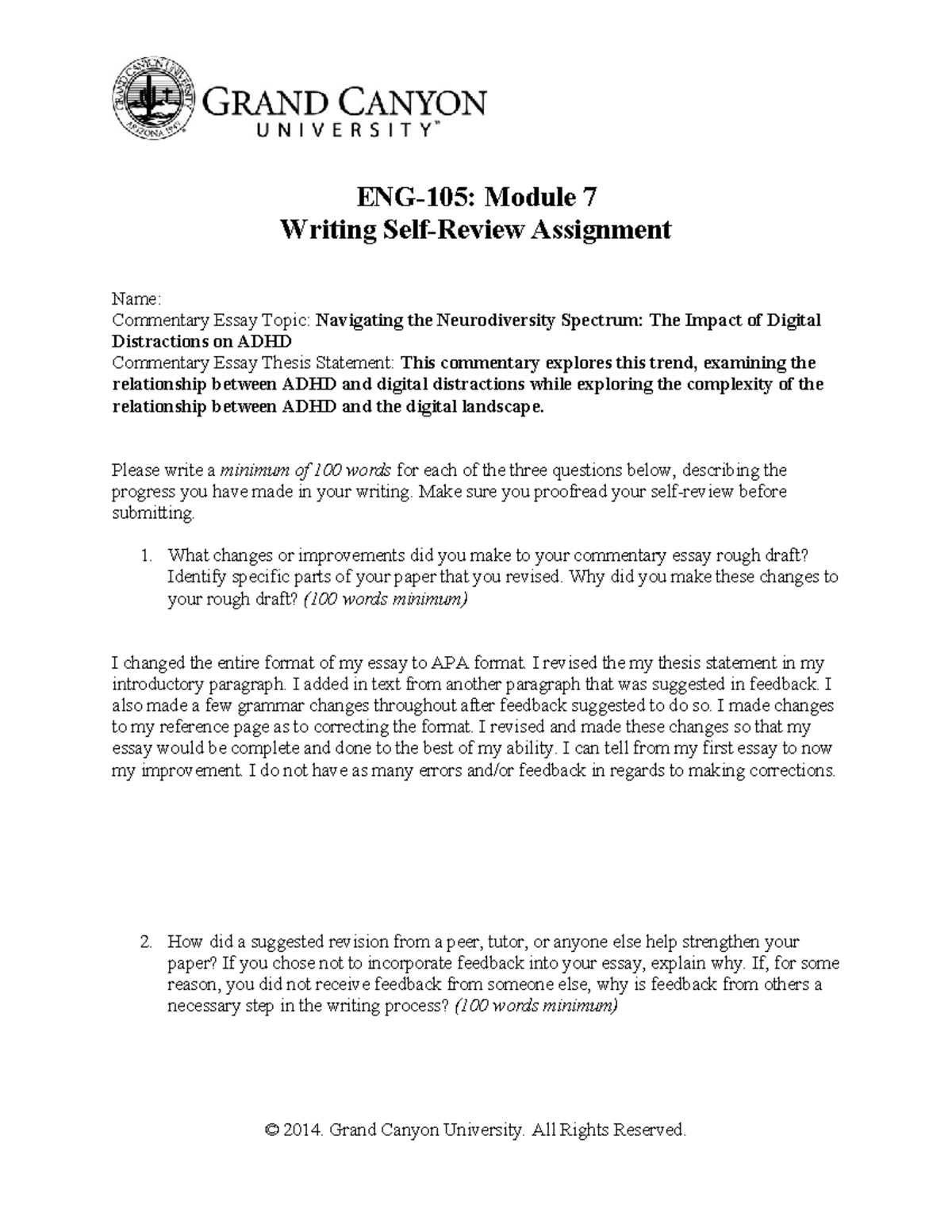 ENG 105 RS Self Review Assignment - ENG-105: Module 7 Writing Self ...