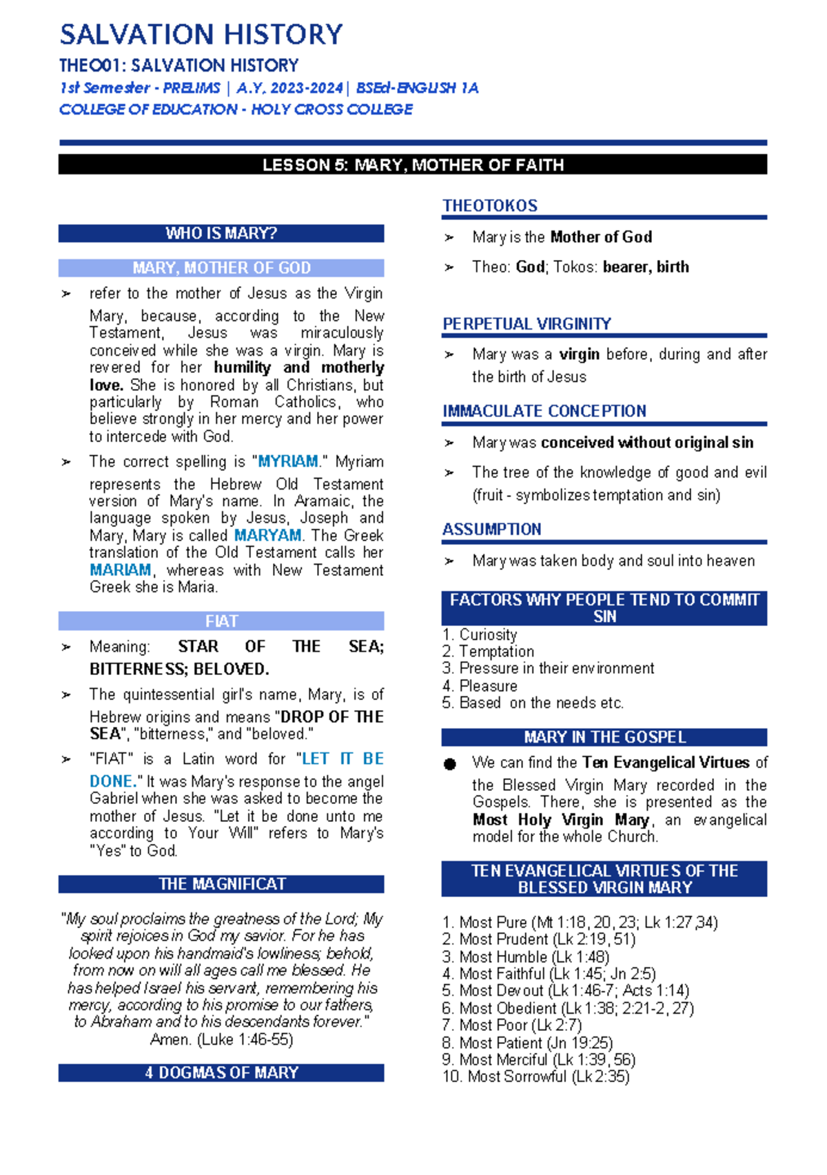 THEO01L5 - Salvation History - SALVATION HISTORY THEO01: SALVATION ...