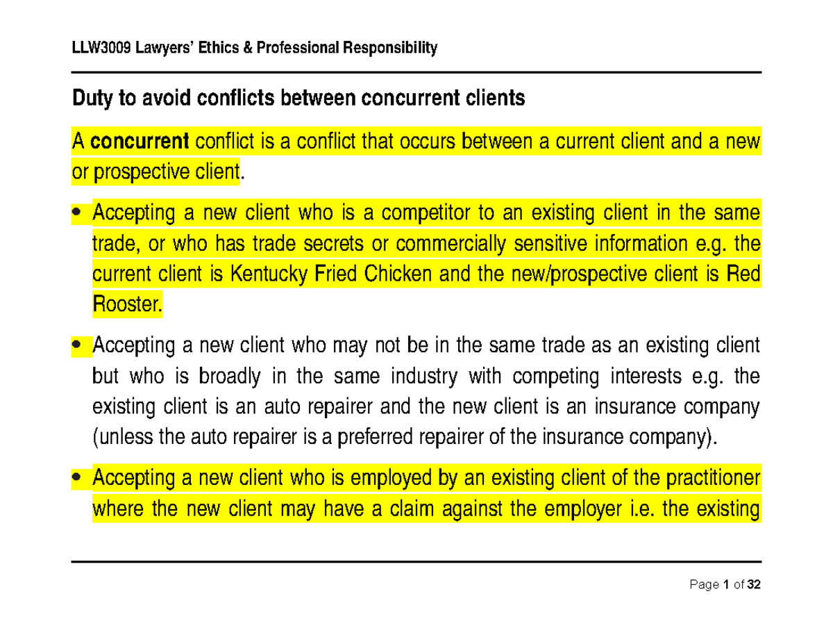 Duty to Avoid Conflicts Between Concurrent Clients - Duty to avoi d ...