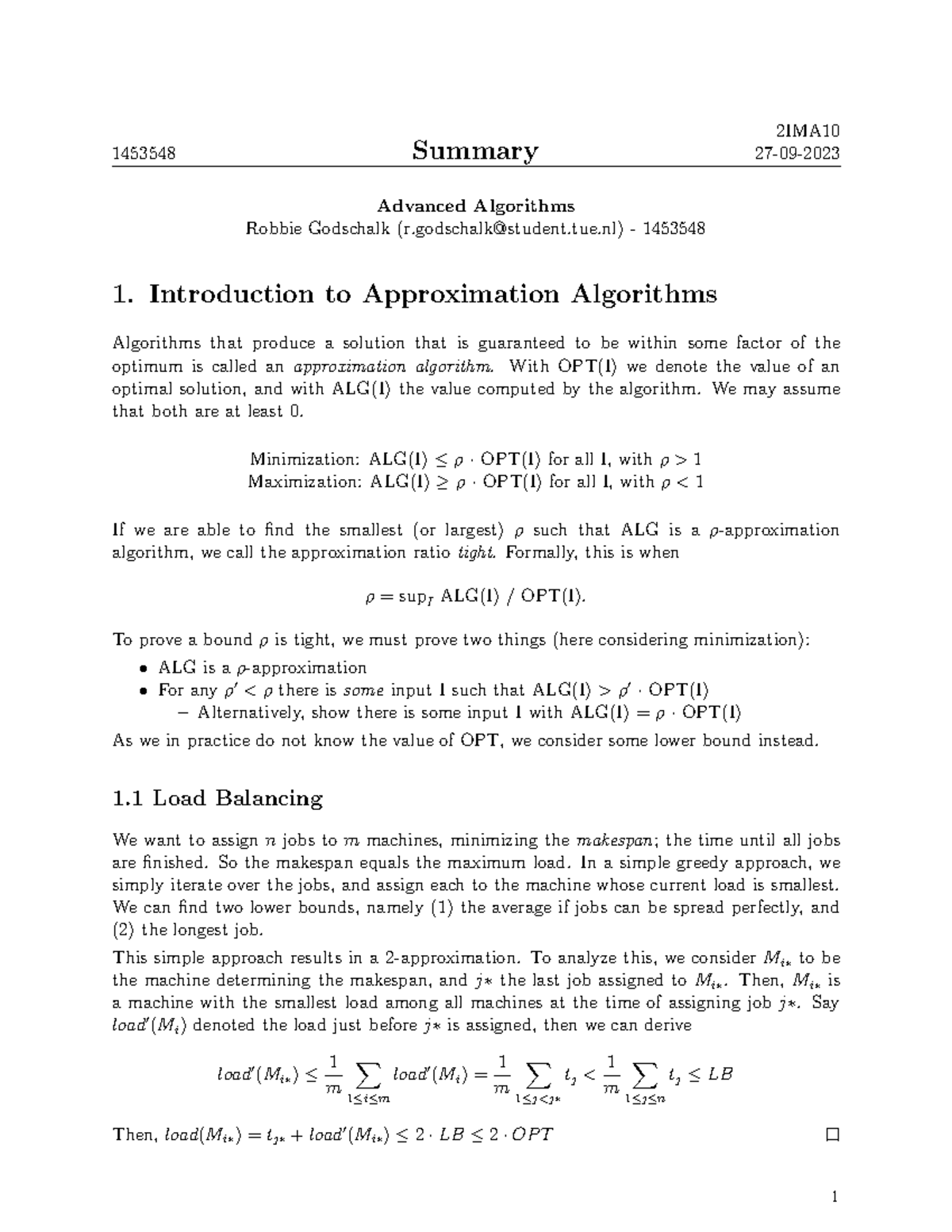 Summary Advanced Algorithms 1453548 Summary 27 09 Advanced Algorithms Robbie Godschalk