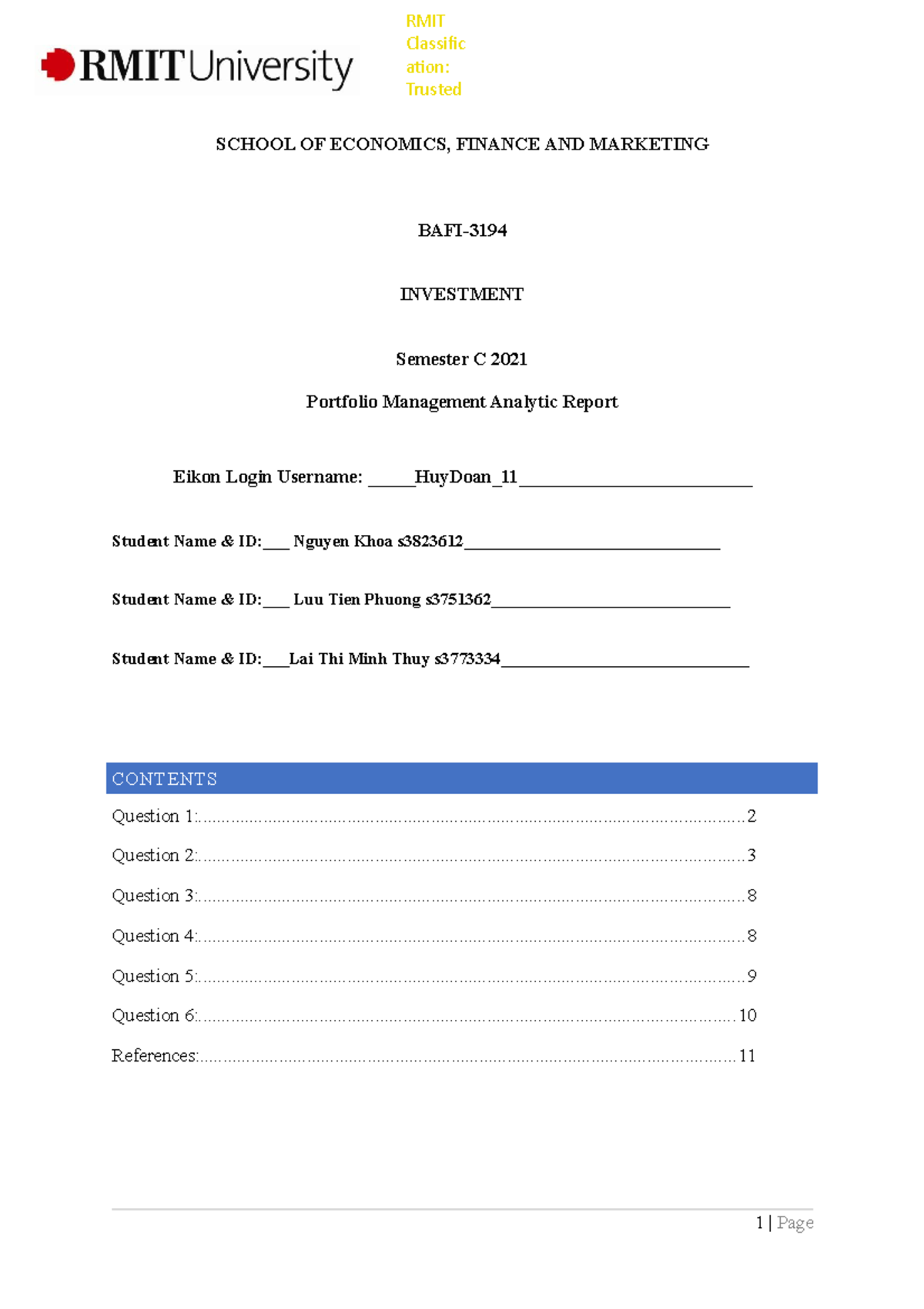 Invesment Portfolio Management Report - RMIT Classific ation: Trusted ...