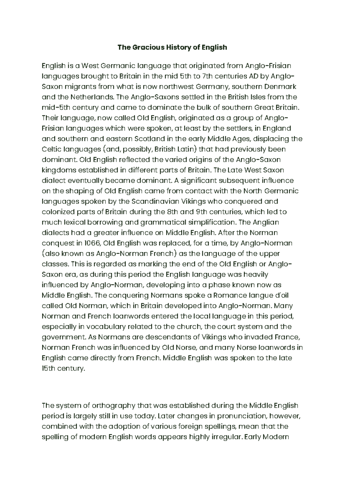 The History of the English Language - Summary - The Gracious History of ...