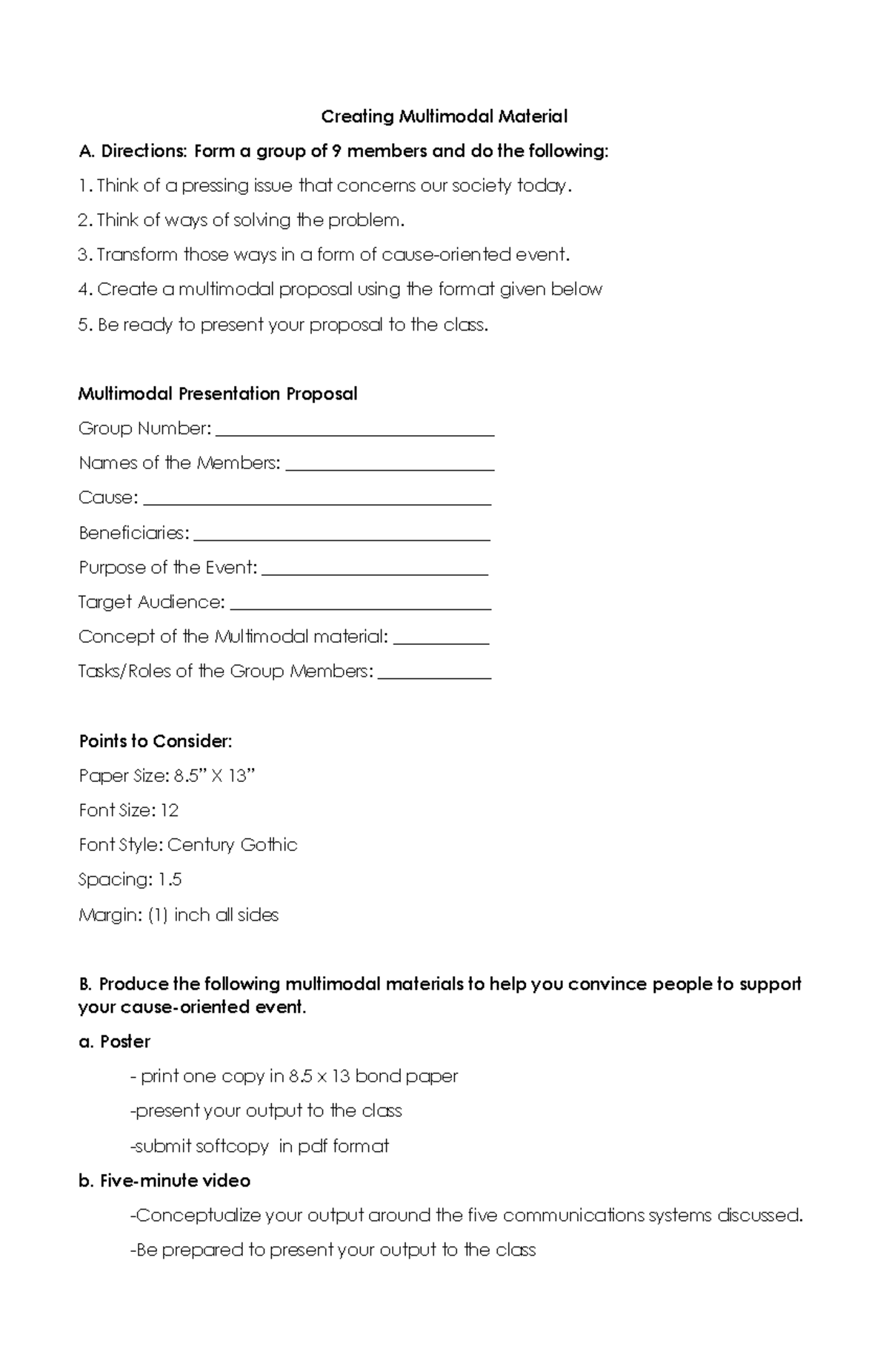 Task on creating multimodal material - Creating Multimodal Material A. Directions: Form a group ...