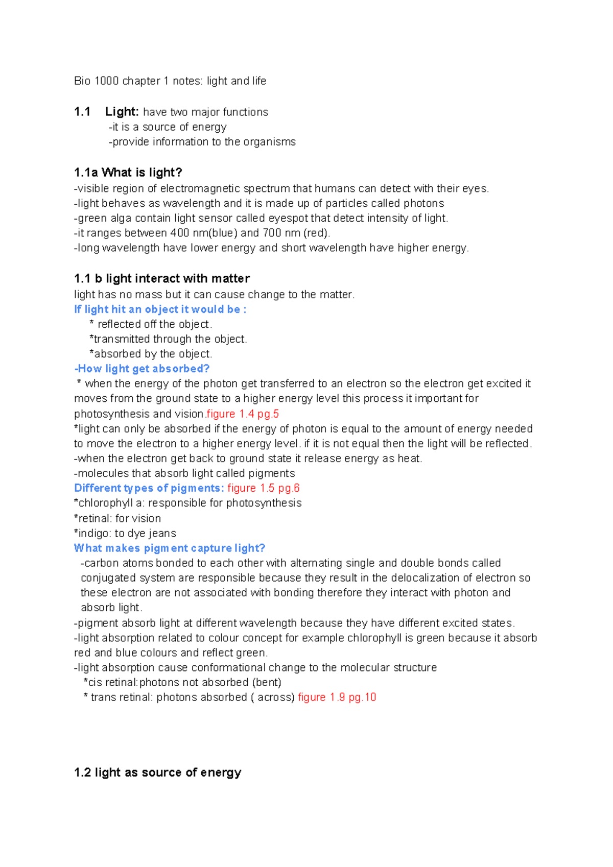 Chapter summary light - Cell/Molecular Bio Coll - Bio 1000 chapter 1 ...