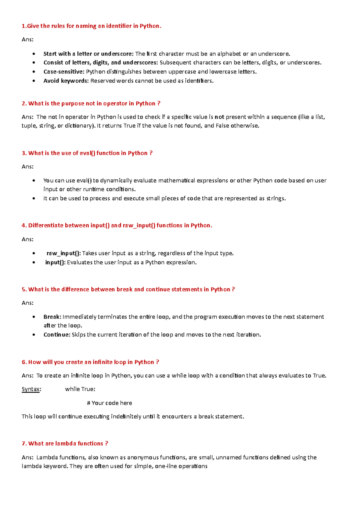 3rd Sem Python 1 The Rules For Naming An Identifier In Python Ans