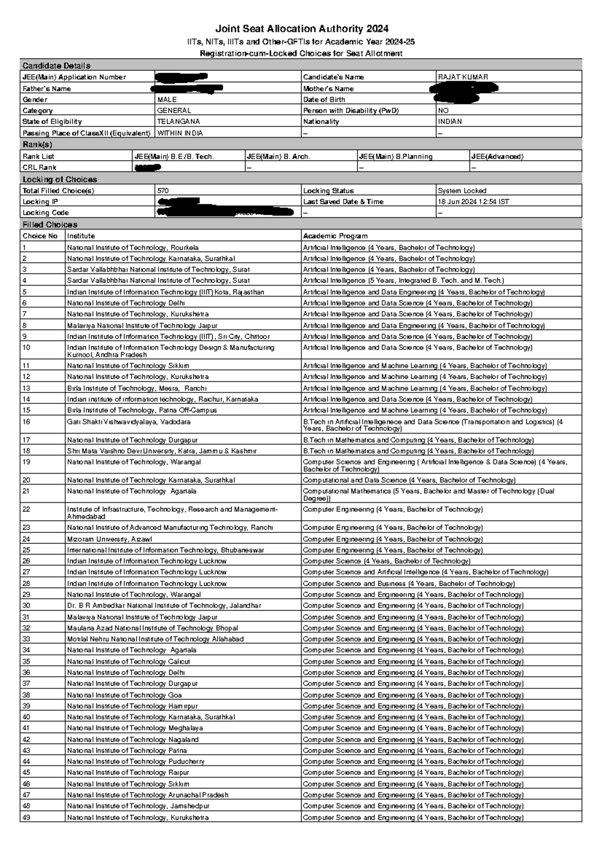Joosa - Preference List - Joint Seat Allocation Authority 2024 IITs ...