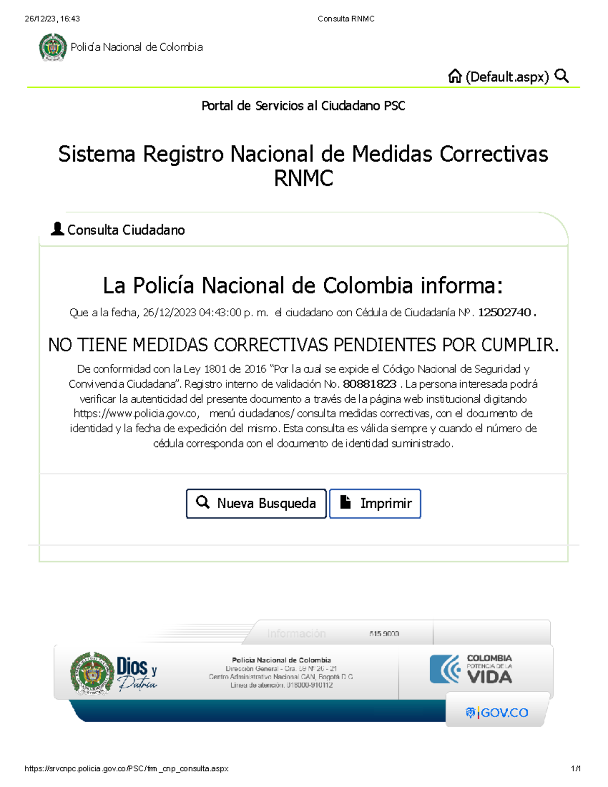 Consulta RNMC - estoy resolviendo un trabajo - 26/12/23, 16:43 Consulta ...