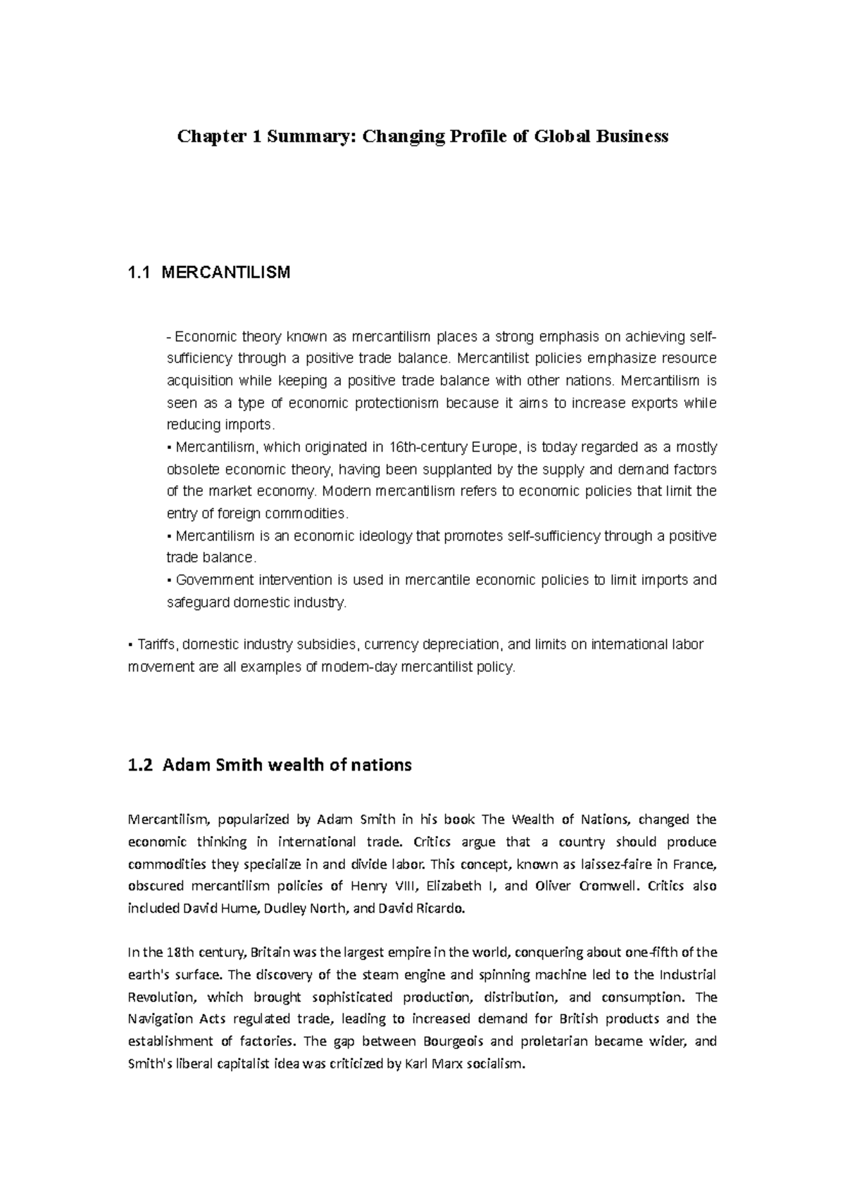 International Trade - Chapter 1 Summary: Changing Profile of Global ...