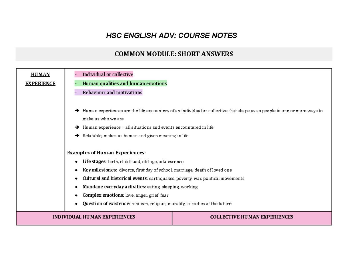 Common MOD Notes - Google Docs - HSC ENGLISH ADV: COURSE NOTES COMMON ...