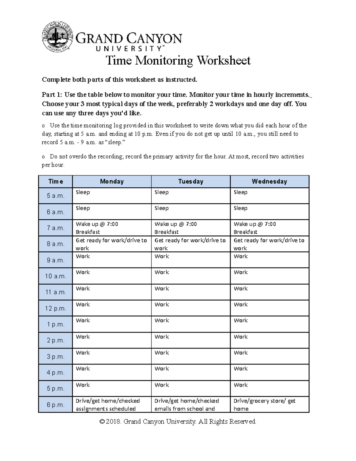 UNV-510- Time Monitor Worksheet - Time Monitoring Worksheet Complete ...
