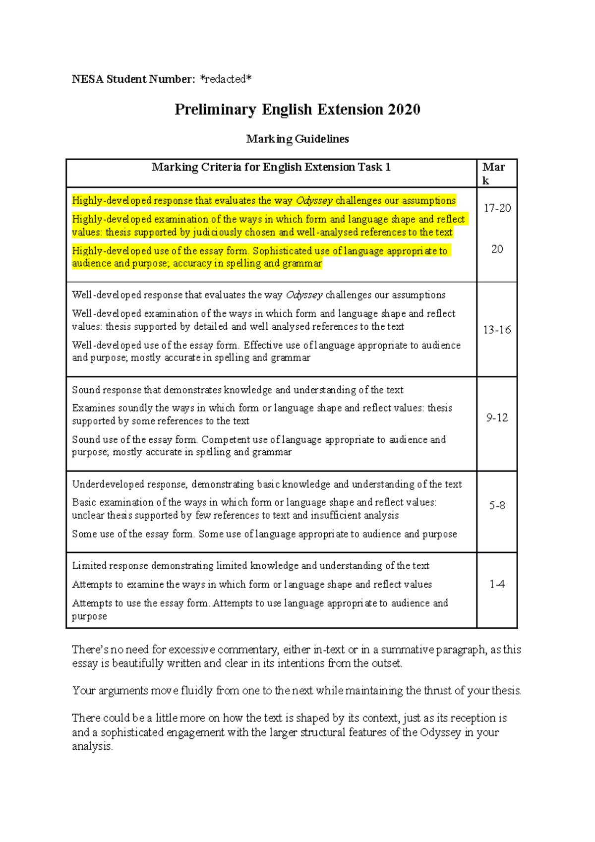 The Odyssey Essay 20 - sdjd - NESA Student Number: redacted Preliminary ...
