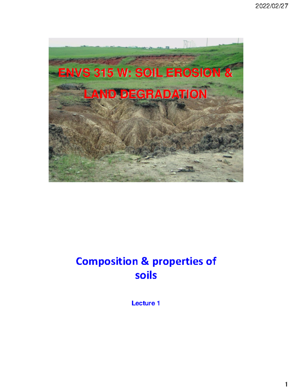 Lecture 2 The composition and Properties of Soils - ENVS 315 W: SOIL ...