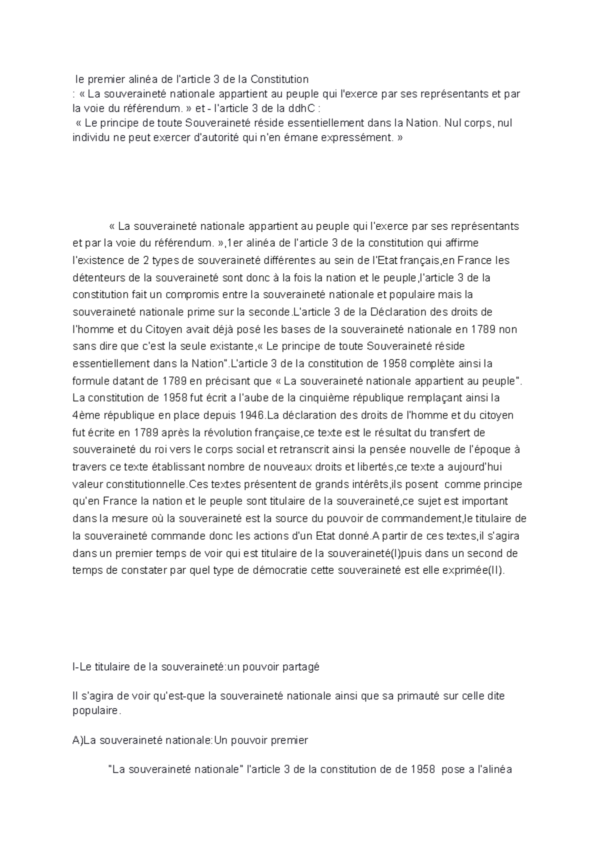 Amendement - le premier alinéa de l’article 3 de la Constitution : « La ...