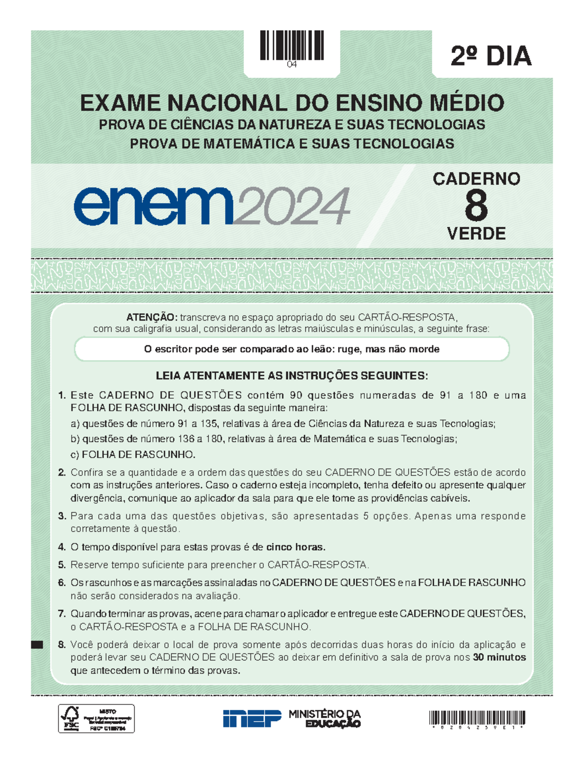 2024 PV impresso D2 CD8 - Enem 2 Dia 2024 - LEIA ATENTAMENTE AS ...