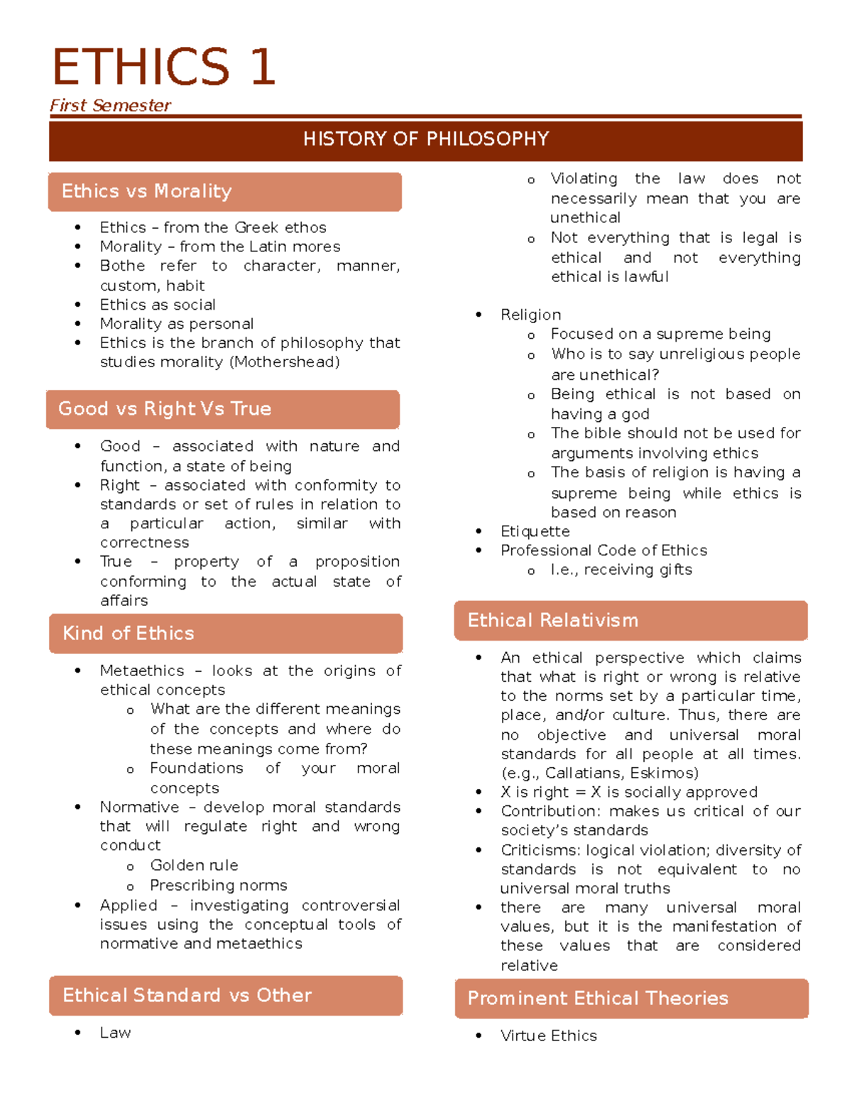 03 Introduction to Ethics - ETHICS 1 First Semester Ethics – from the ...