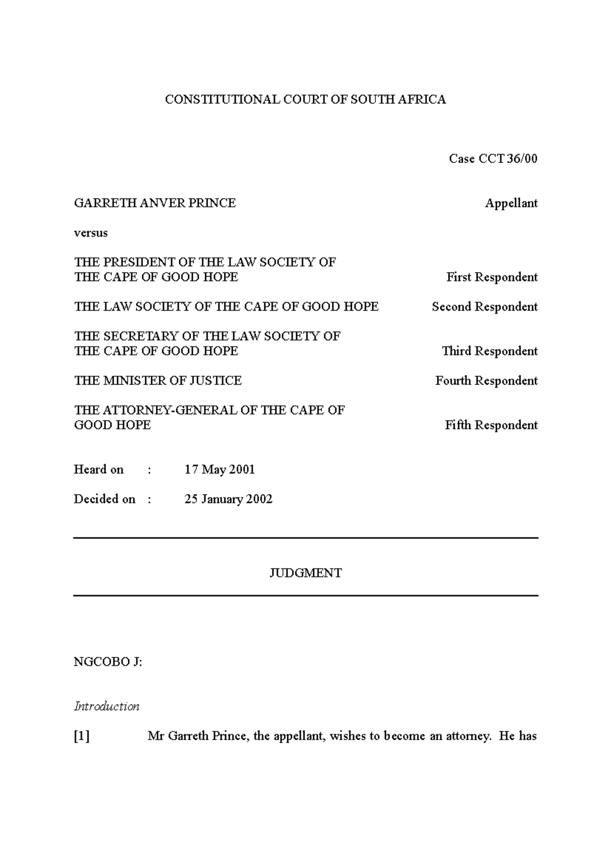 Prince CC 2002 - case - CONSTITUTIONAL COURT OF SOUTH AFRICA Case CCT ...