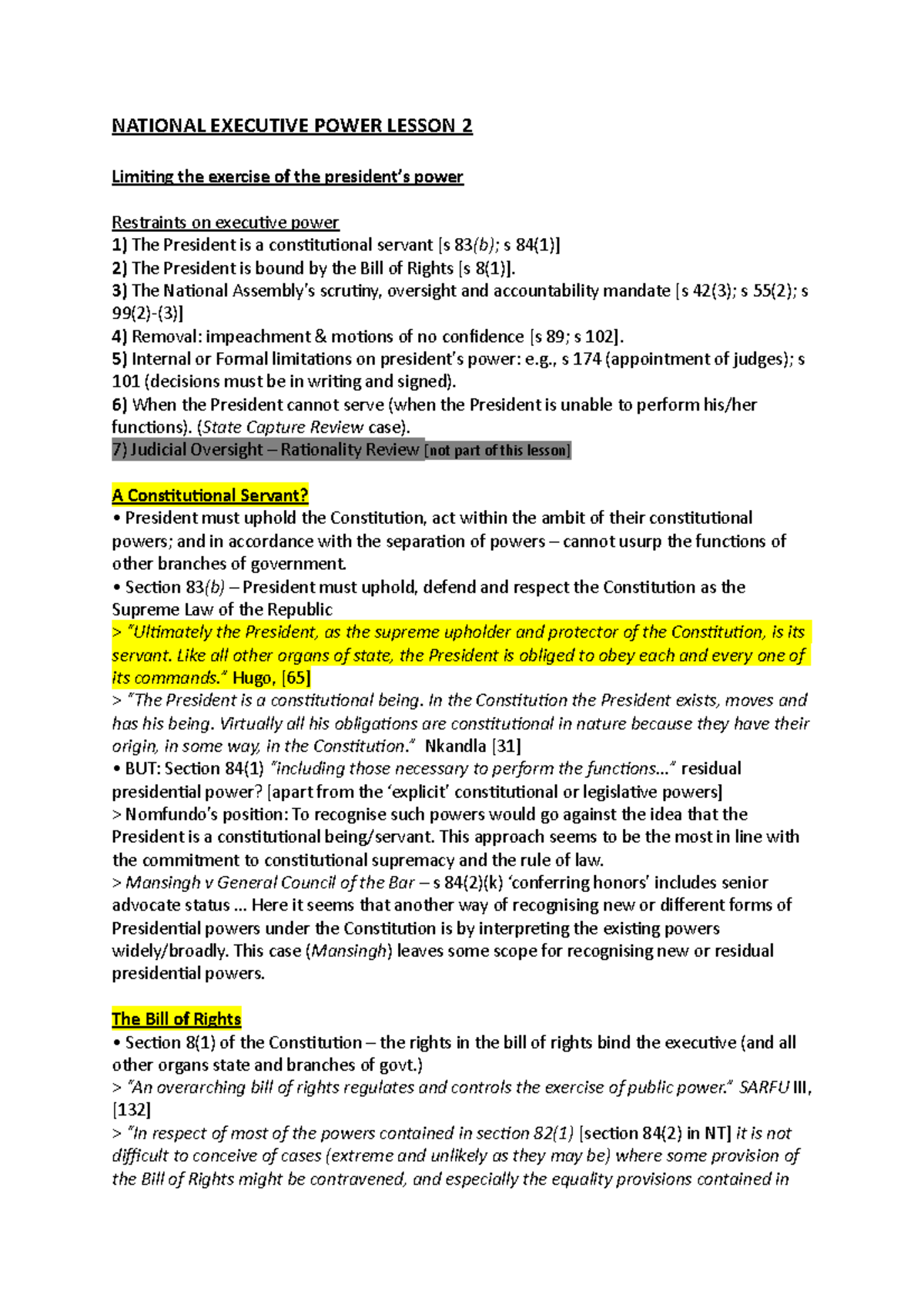 Executive Power Lesson 2 - NATIONAL EXECUTIVE POWER LESSON 2 Limiting ...