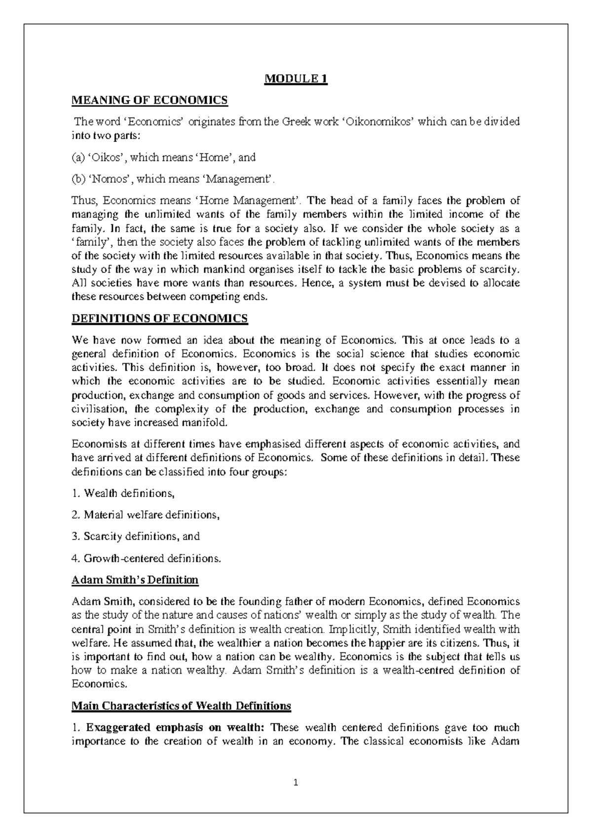 Module 1 - Introduction to Business Economics - MODULE 1 MEANING OF ...