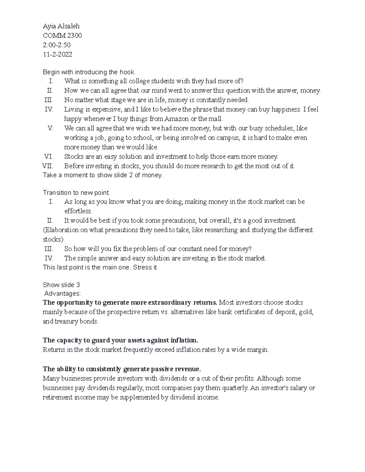 Speaking outline - COMM 2300 2:00-2: 11-2- Begin with introducing the ...