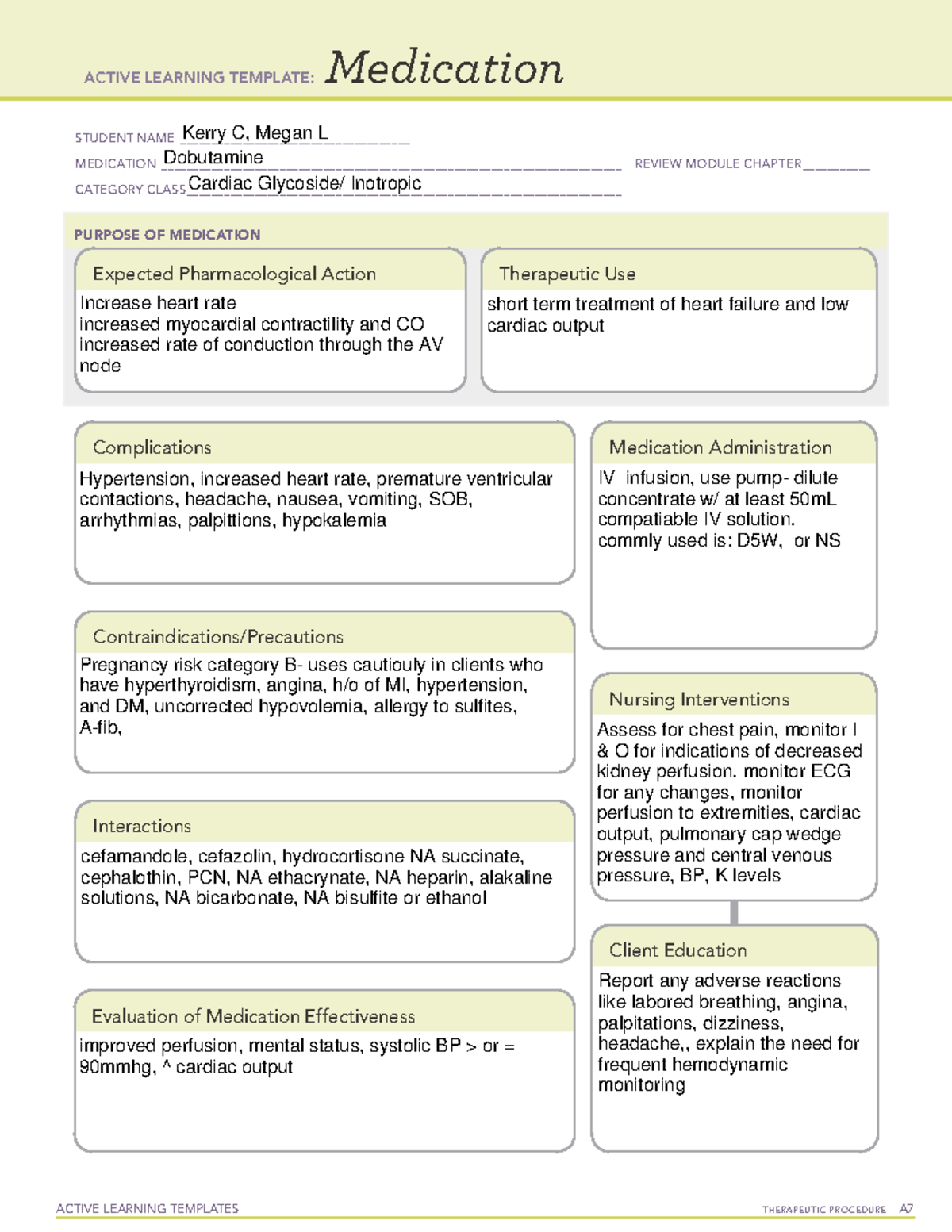 Active Learning Template medication Dobutamine - ACTIVE LEARNING ...