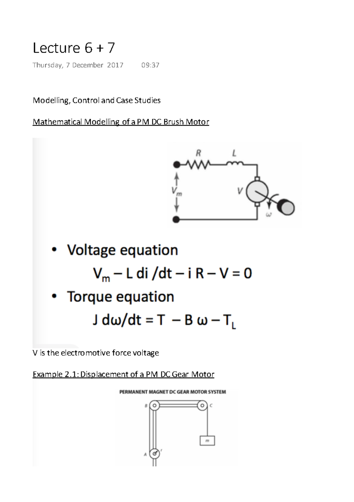 Mechatronics Lecture 14 & 15 - Lecture 6 + 7 Thursday, 7 December 2017 ...
