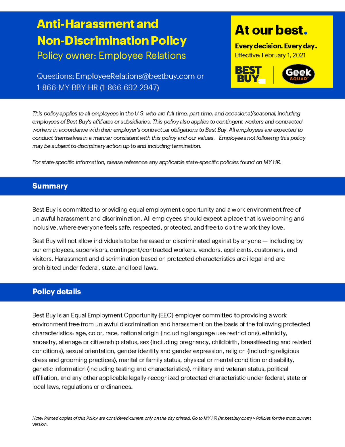 Anti-Harassment and Non-Discrimination Policy - Note: Printed copies of ...