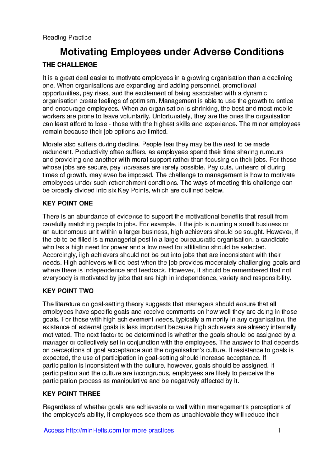 Motivating employees under adverse conditions - Reading Practice ...