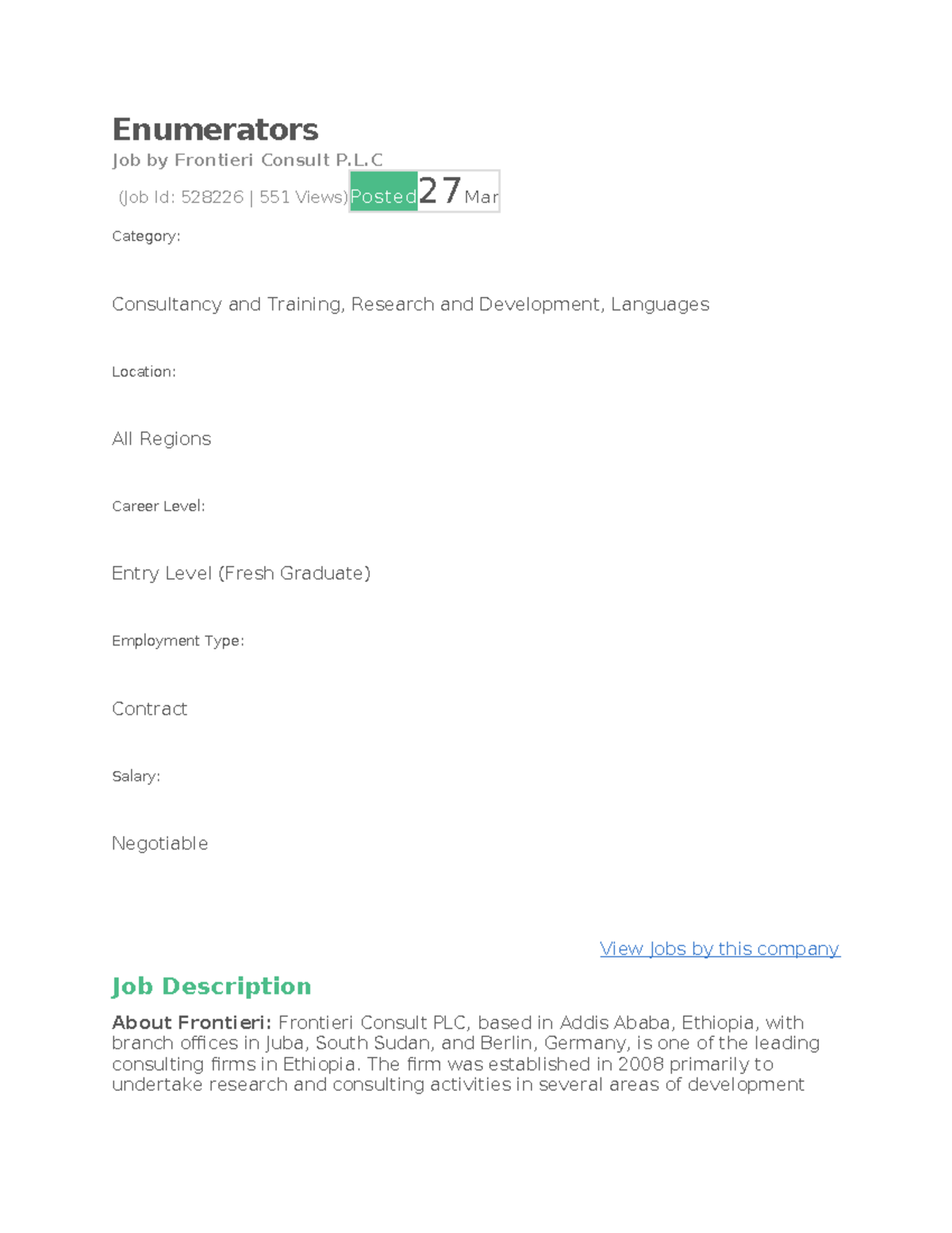 Frontieri Consult Plc - shsshj shhss - Enumerators Job by Frontieri ...