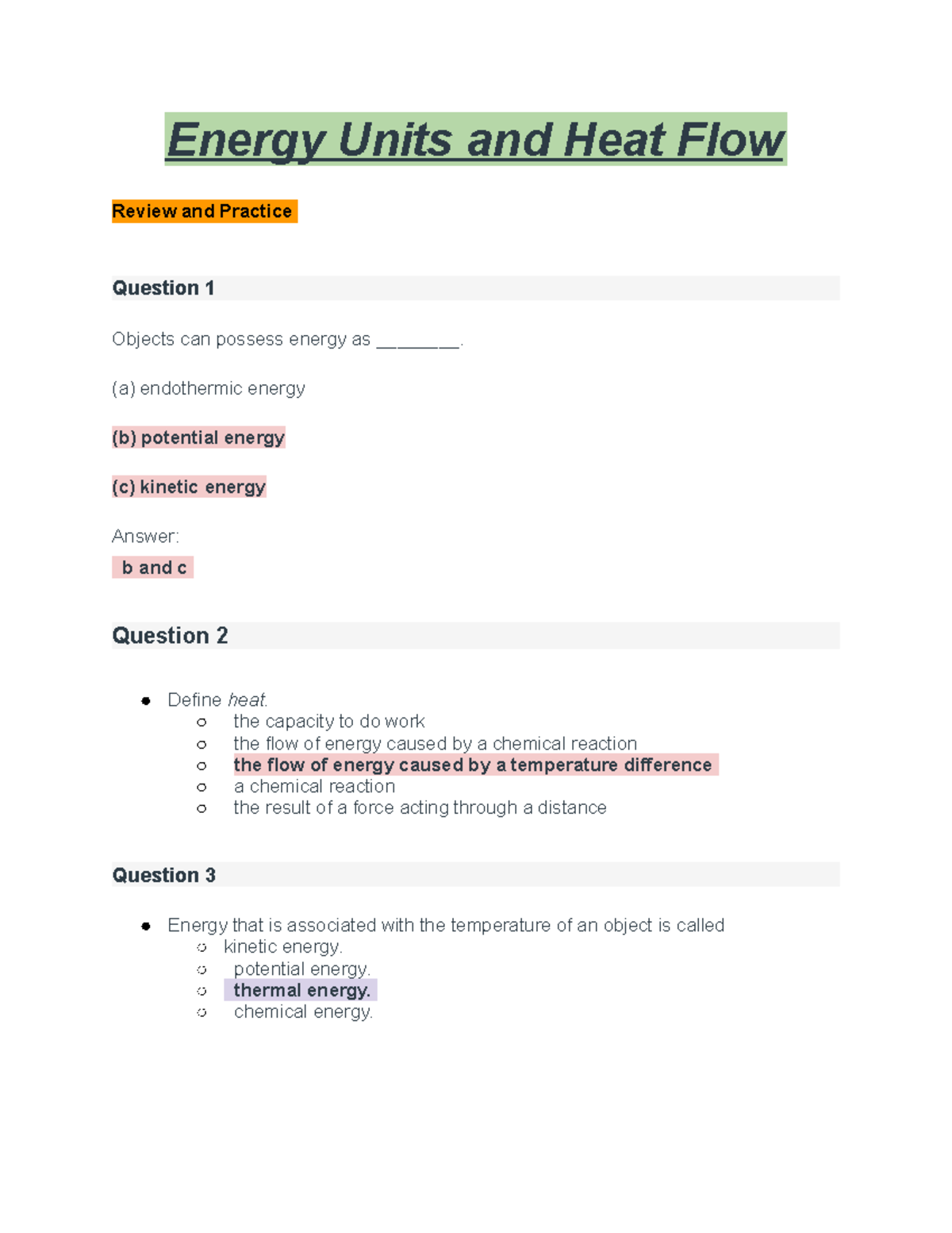 Energy Units and Heat Flow - Energy Units and Heat Flow Review and ...