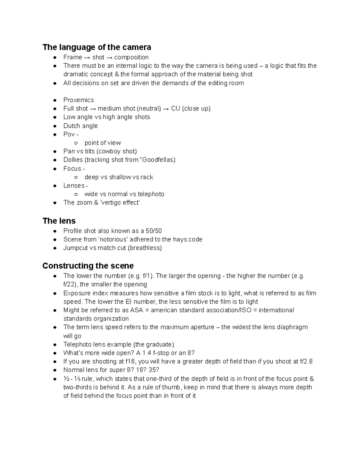 3/21 notes camera - The language of the camera Frame → shot → ...