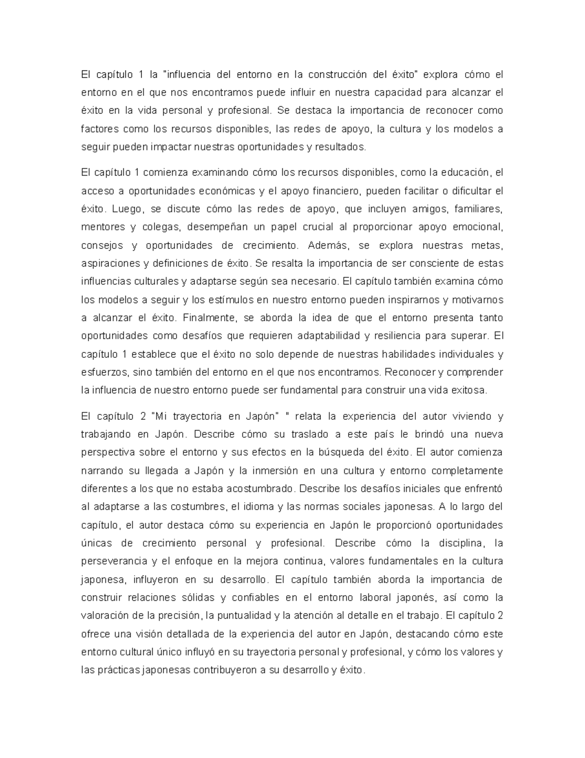 Resumen DEL Libro - xxxxxx - El capítulo 1 la “influencia del entorno ...