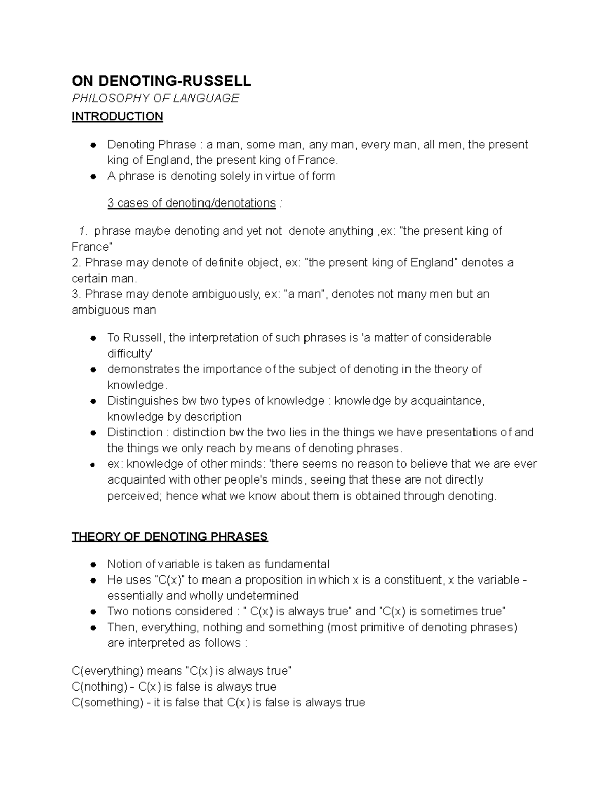 Russell- on denoting - ON DENOTING-RUSSELL PHILOSOPHY OF LANGUAGE ...