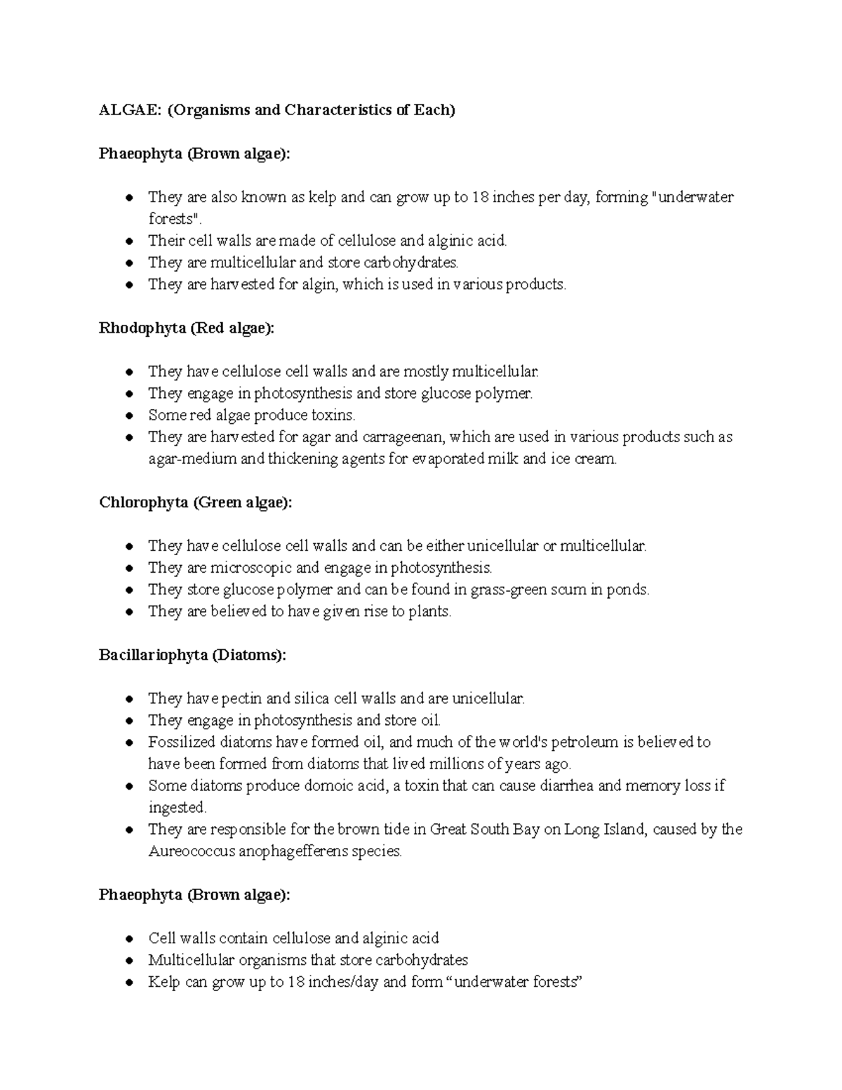 Microbiology Algae Lecture Notes Week 7 8 - ALGAE: (Organisms and ...