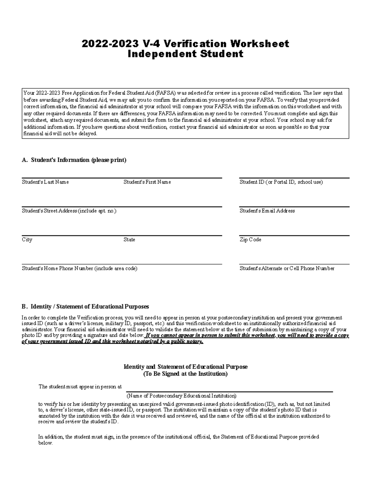 2022-2023 V4 Independent Verification Worksheet - 2022-2023 V-4 ...