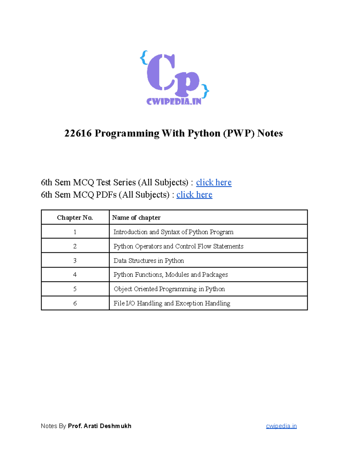 22616 PWP Notes(Chapter Wise) - 22616 Programming With Python (PWP ...