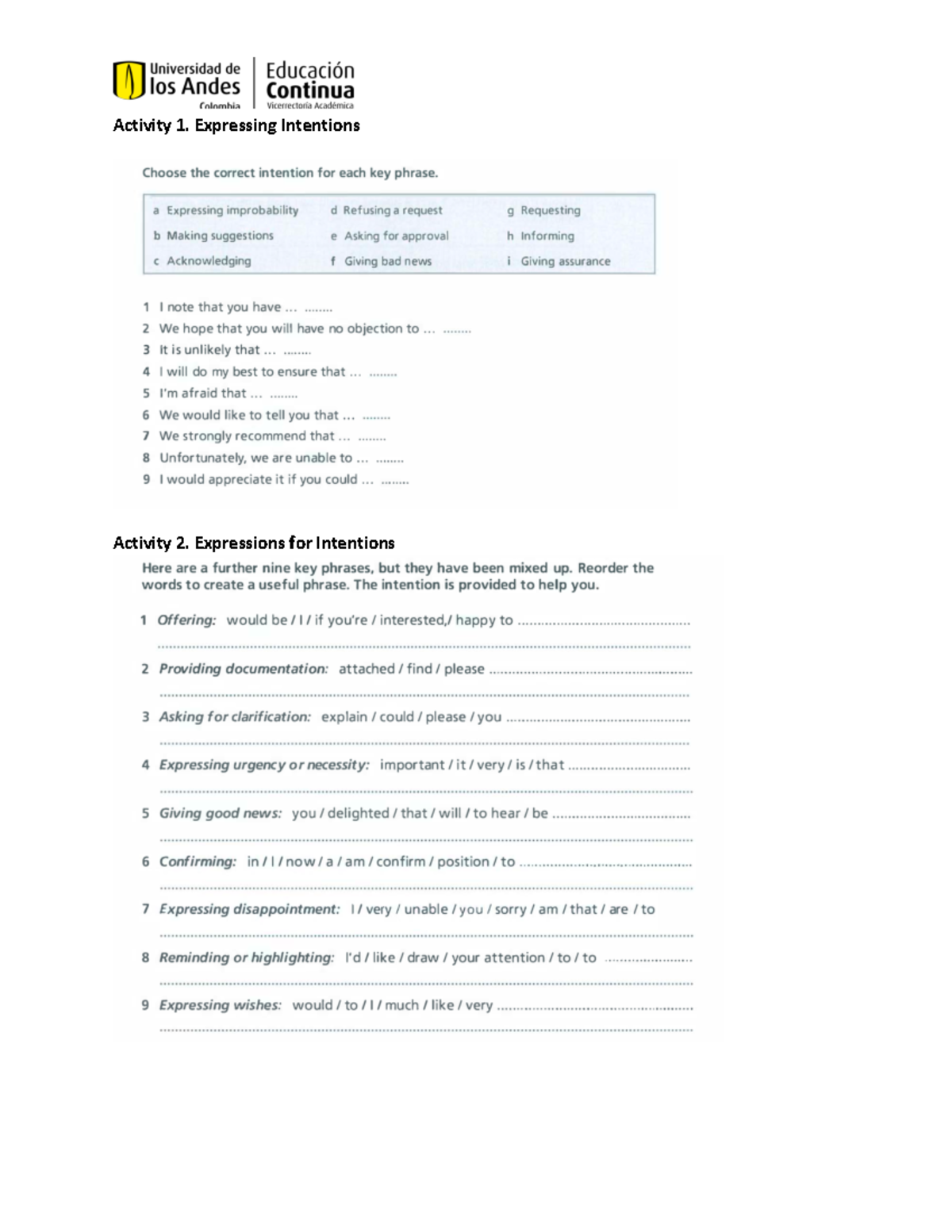 Week 3 Class 1 - Elementos importantes - Activity 1. Expressing ...