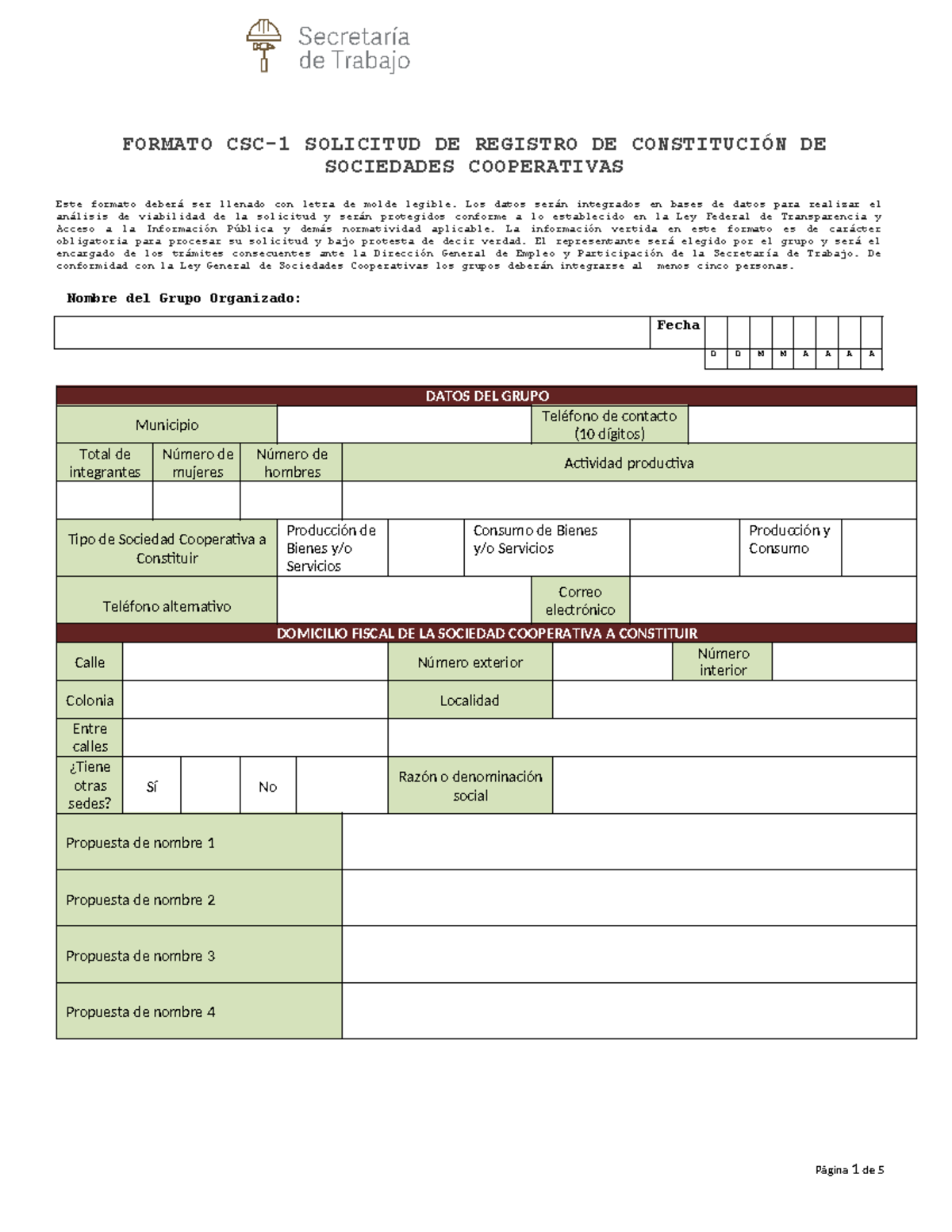 Formato 1. SOC. Cooperativa - FORMATO CSC-1 SOLICITUD DE REGISTRO DE ...