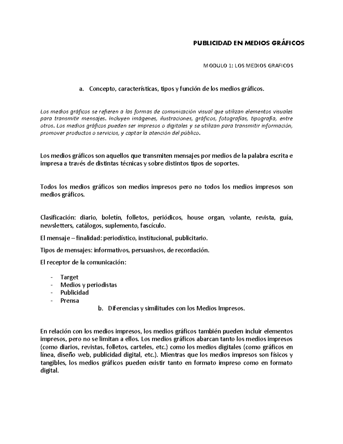 Resumen medios gráficos - PUBLICIDAD EN MEDIOS GR¡FICOS MODULO 1: LOS ...