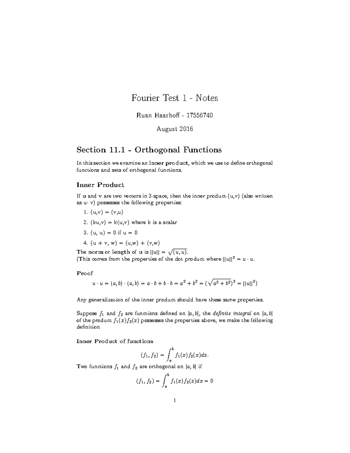 Applied Mathematics 364 Fourier Analysis Test 1 Notes Examples and more ...