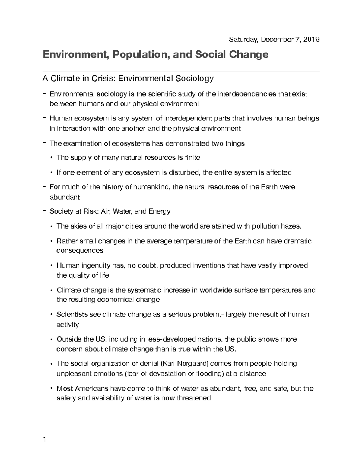 Chapter 16 notes- soc - Environment, Population, and Social Change A ...