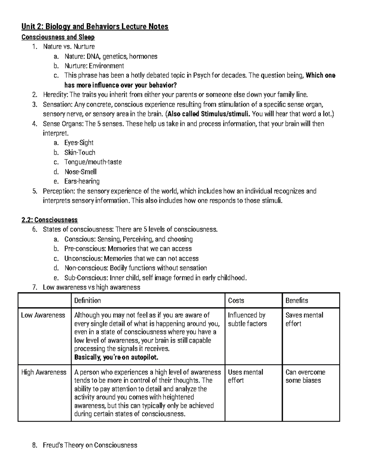 Unit 2 Biology and Behaviors Lecture Notes - Nature vs. Nurture a ...