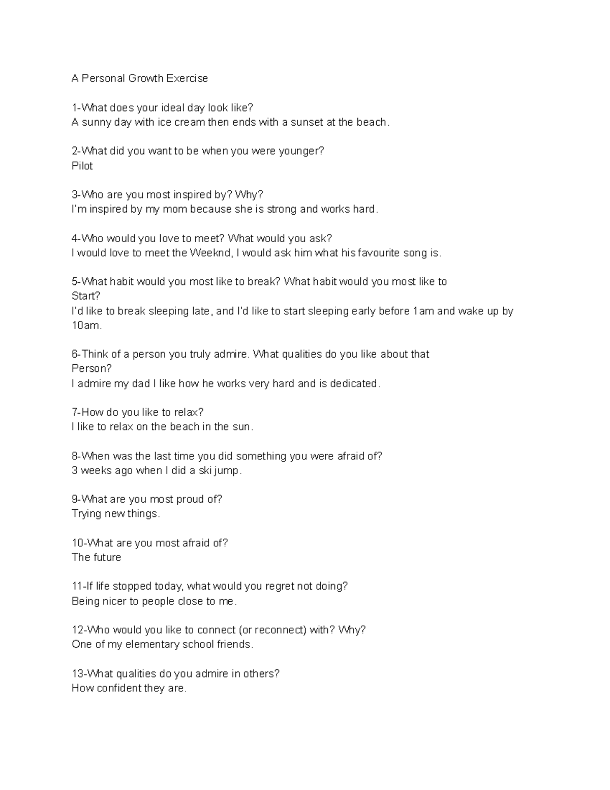 A Personal Growth Exercise - A Personal Growth Exercise 1-What does ...