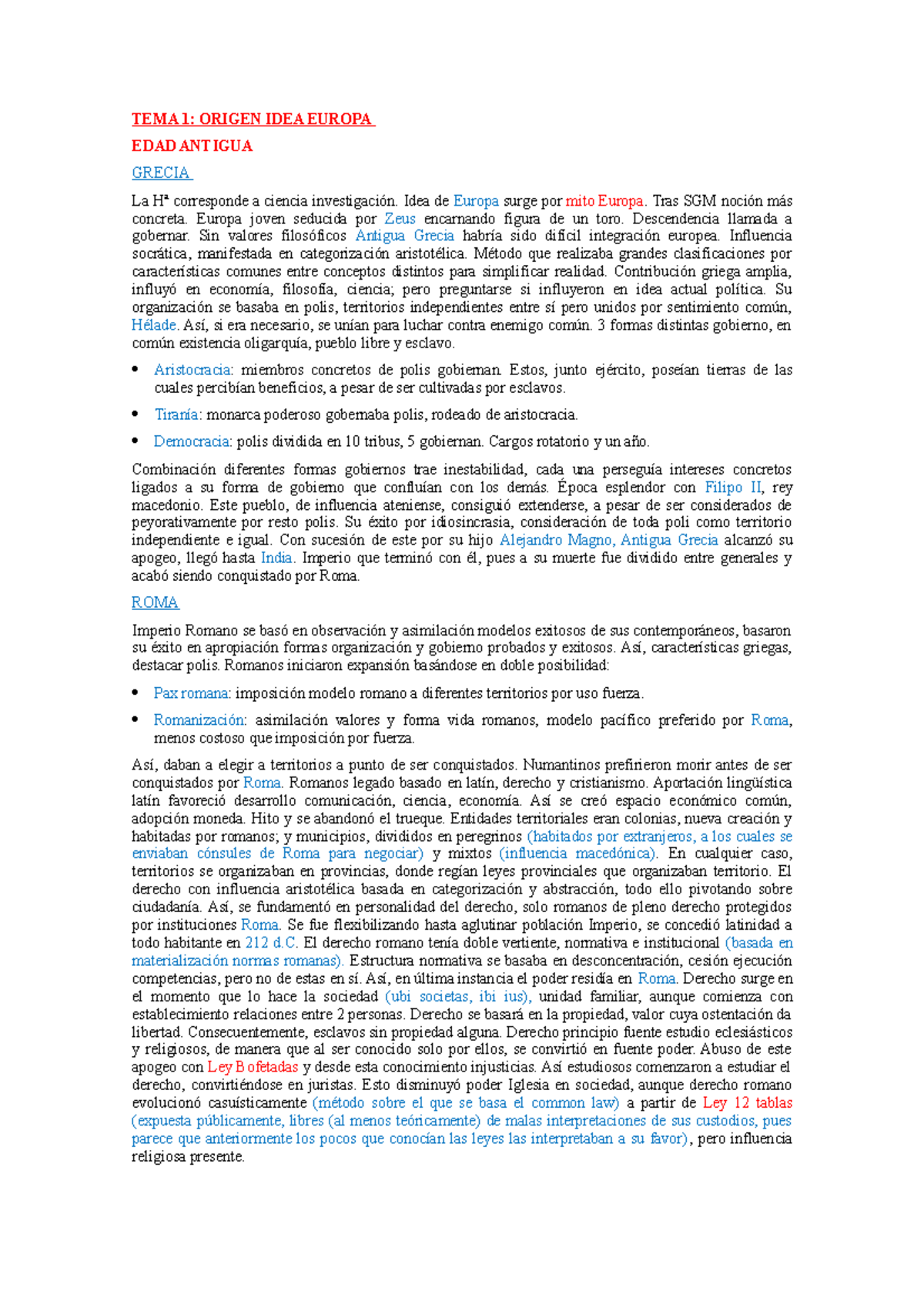 TODOS LOS APUNTES - TEMA 1: ORIGEN IDEA EUROPA EDAD ANTIGUA GRECIA La ...