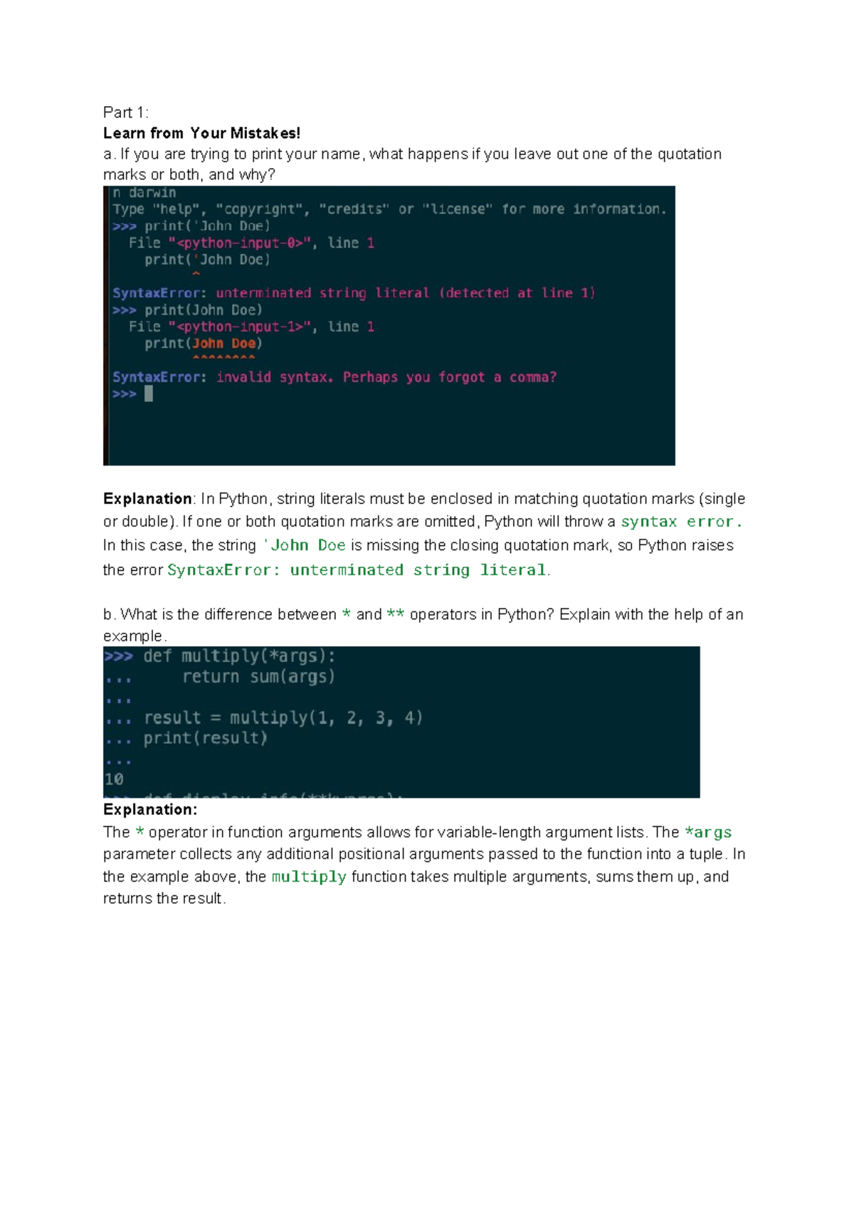 Untitled Document Programming Assignment Unit 1 Part 1 Learn From Your Mistakes A If You